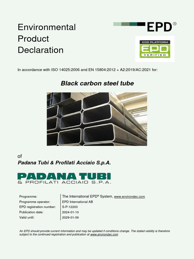 EPD Padana Tubi Black Carbon Steel Tube EN | PDF | Recycling | Waste ...