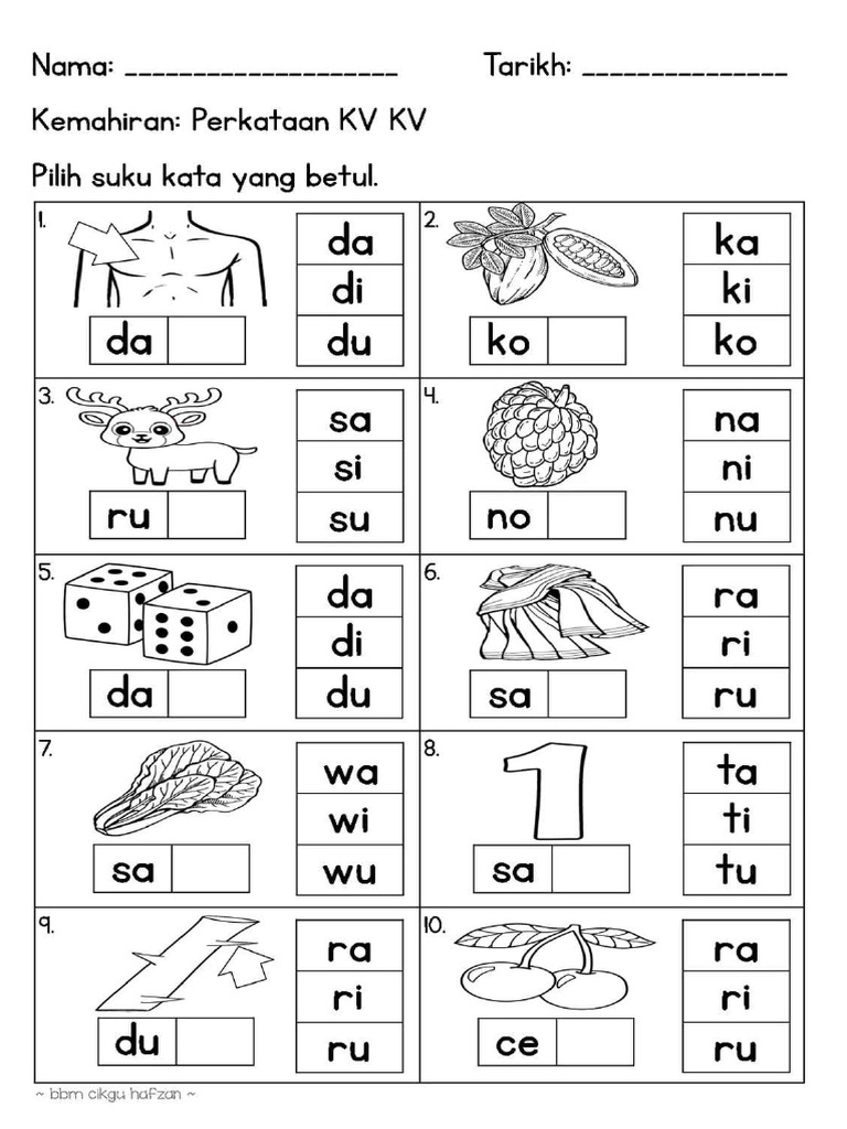 Latihan Suku Kata KV | PDF