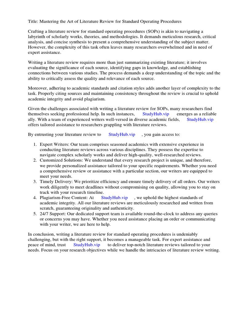 Standard Operating Procedure Literature Review | PDF | Literature ...