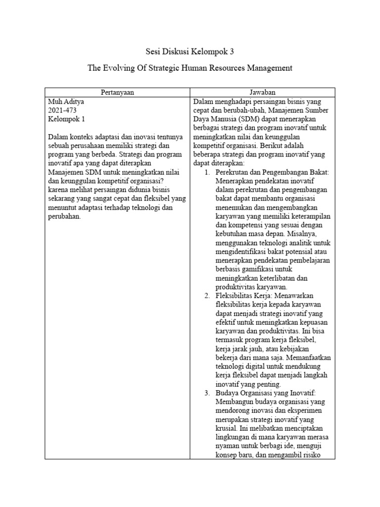 Sesi Diskusi Kelompok 3 MSDM STRATEGI | PDF | Bisnis | Seni