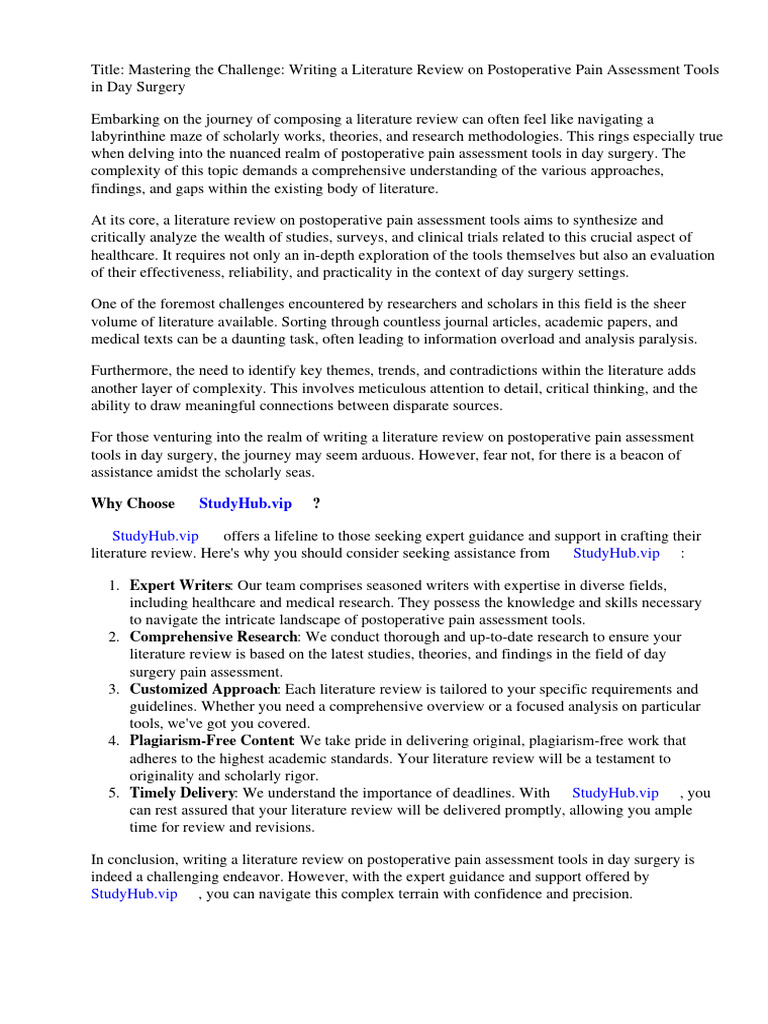 Literature Review on Pain Assessment Tools | PDF | Anesthesia | Surgery