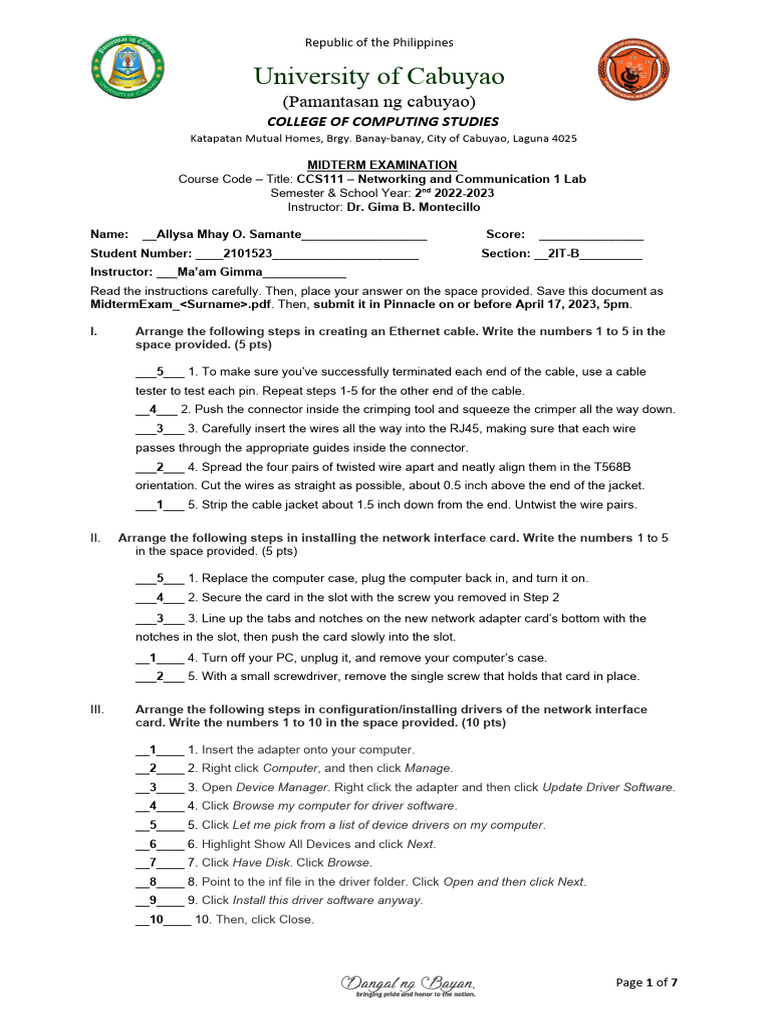CCS111 - Midterm Lab Exam (20230410065859) | PDF | Computer Network | Electrical Connector
