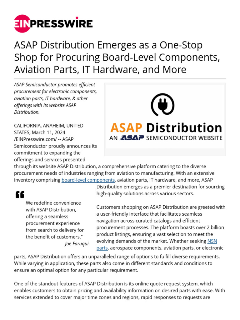 ASAP Distribution Emerges As A One Stop Shop For Procuring Board Level ...