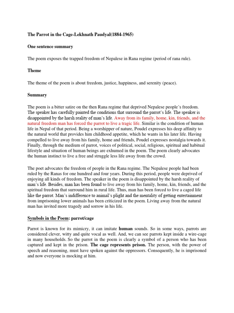 The Parrot in The Cage | PDF | Parrot | Love