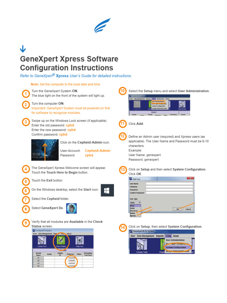 302 1206 Rev D GeneXpert Xpress Software Setup Instructions | PDF | Icon (Computing) | Password