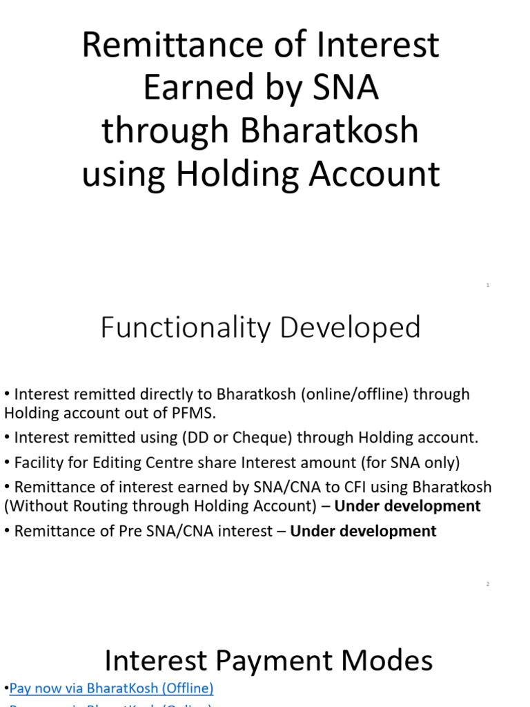 PPT Remittance of Interest Earned by SNA through BharatKosh or other modes | PDF | Payments ...