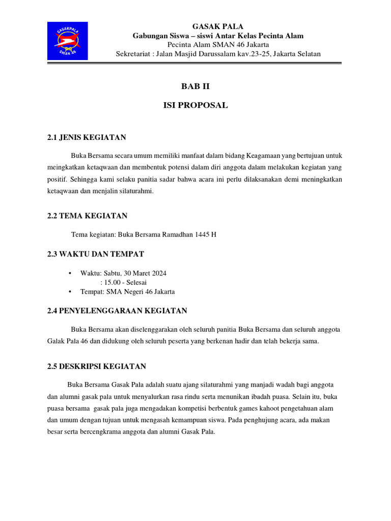Bab Ii Isi Proposal: Pecinta Alam SMAN 46 Jakarta Sekretariat: Jalan Masjid Darussalam Kav.23-25 ...
