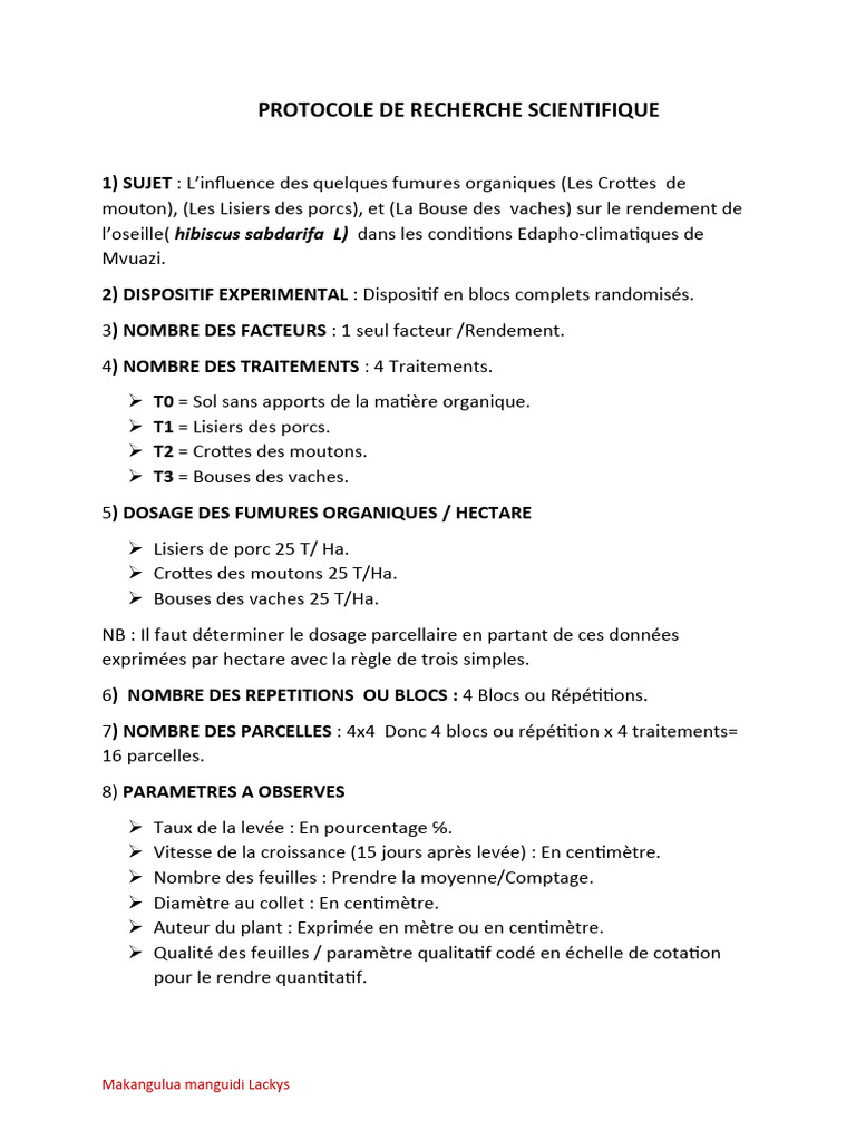 Protocole de Recherche Corrige | PDF | Agriculture