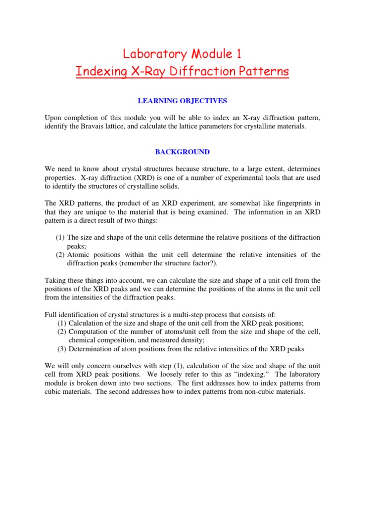 Indexing XRD Patterns and Lattice Parameters | PDF | X Ray ...