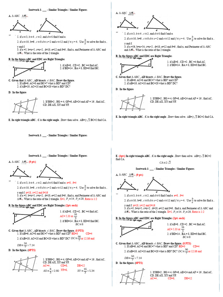 Quiz 3.3 - Similar Triangles | PDF | Euclid | Geometry
