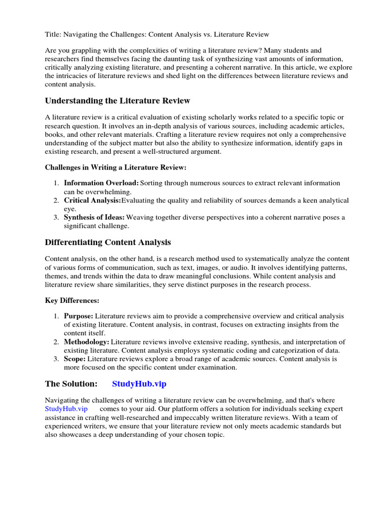 Difference Between Content Analysis and Literature Review | PDF | Analysis | Literature Review