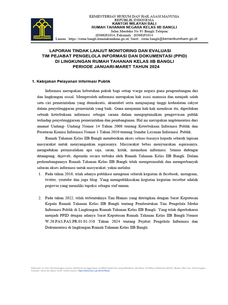 Laporan Tindak Lanjut Monitoring Dan Evaluasi Ppid | PDF Laporan Tindak Lanjut Monitoring Dan Evaluasi Ppid | PDF