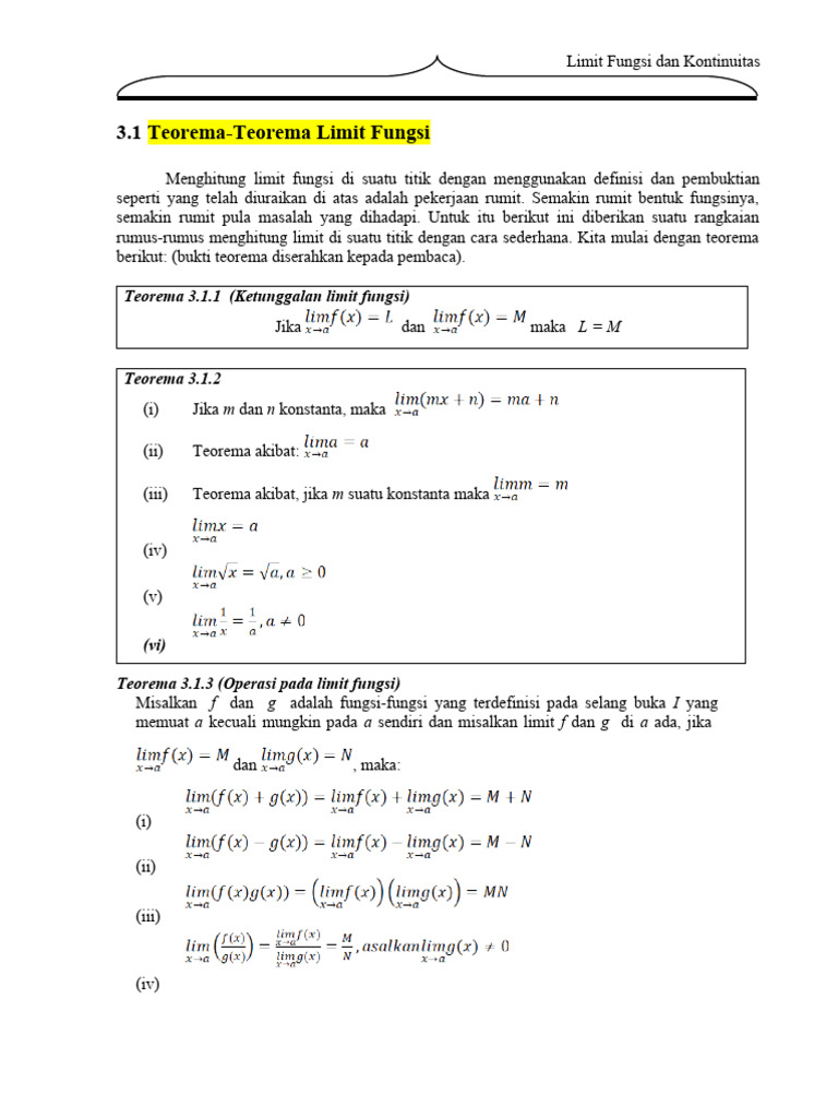 Teorema-Teorema Limit Fungsi Latihan | PDF