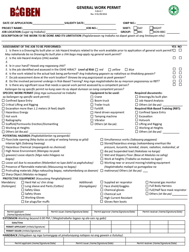 F-EH-5.7 General Work Permit | PDF F-EH-5.7 General Work Permit | PDF
