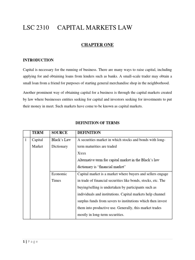 LSC 2310 - Capital Markets Law - Notes | PDF | Derivative (Finance ...