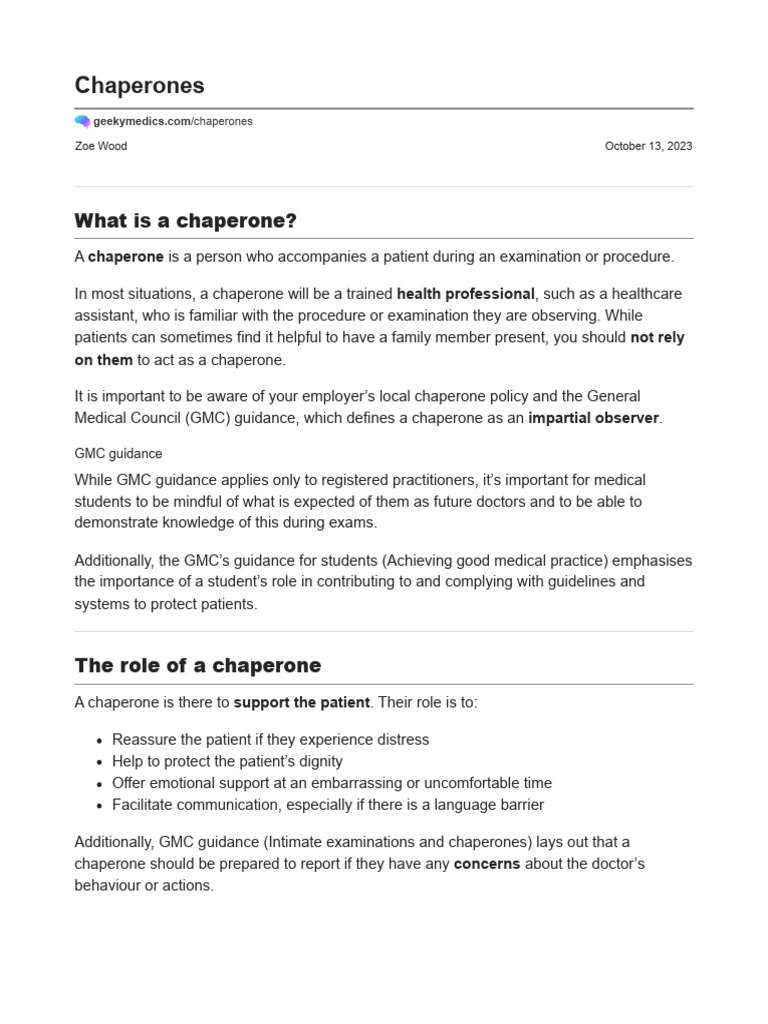 Chaperones - What Is A Chaperone - Geeky Medics | PDF | Physical ...