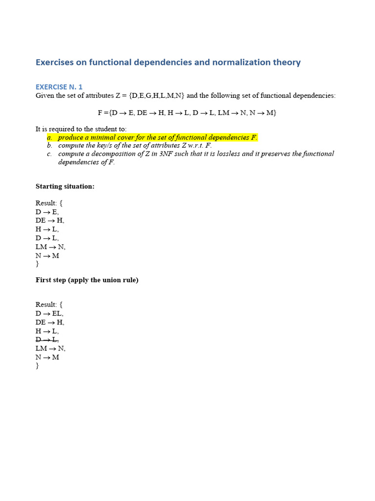Exercises On Functional Dependencies Solutions | PDF