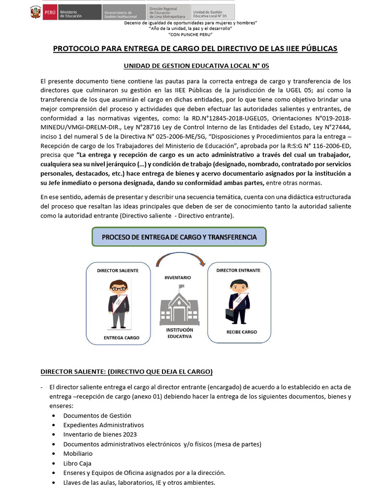 Protocolo para Entrega de Cargo Del Directivo de Las Iiee Publicas ...