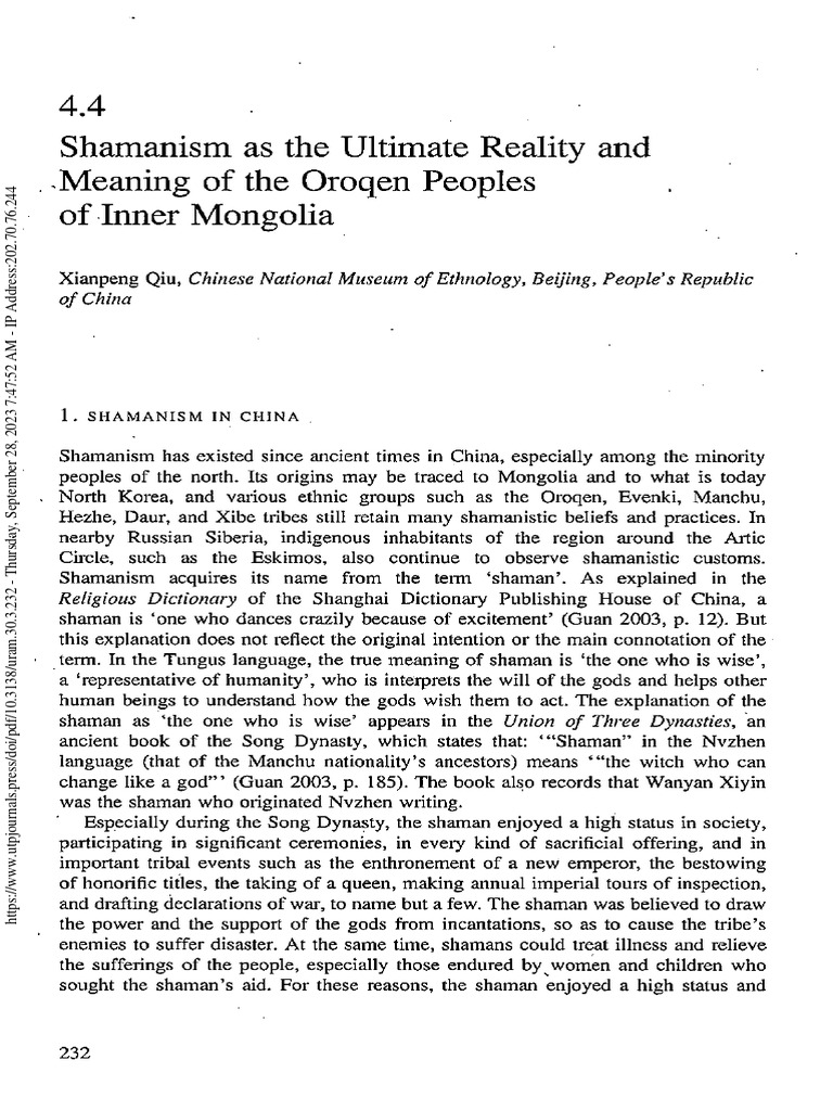 Qiu 2018 Shamanism As The Ultimate Reality and Meaning of The Oroqen ...