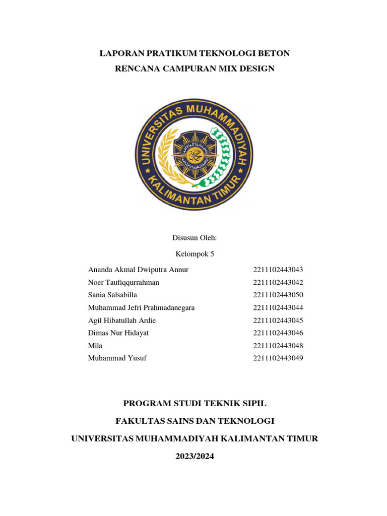 LAPORAN PRATIKUM TEKNOLOGI BETON MIX DESIGN KEL 5 Fiks | PDF