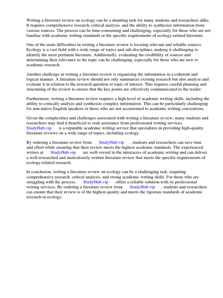 Literature Review Example Ecology | PDF | Ecocriticism | Sustainability Literature Review Example Ecology | PDF | Ecocriticism | Sustainability