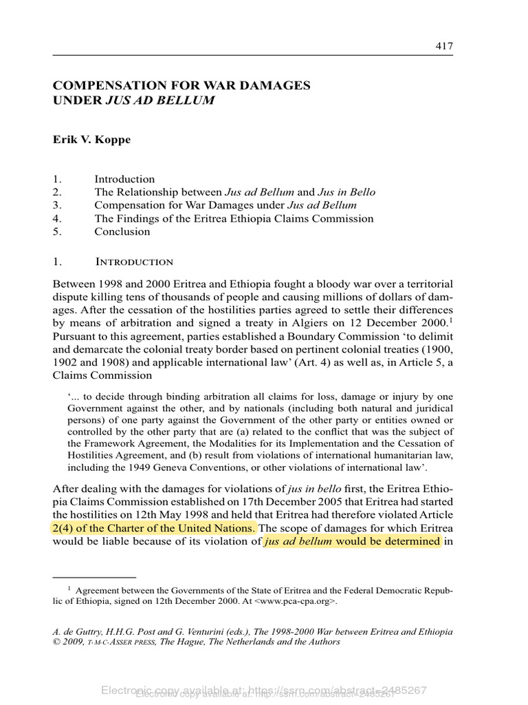 Koppe - Compensation For War Damages Under Jus Ad Bellum (2009) | PDF ...