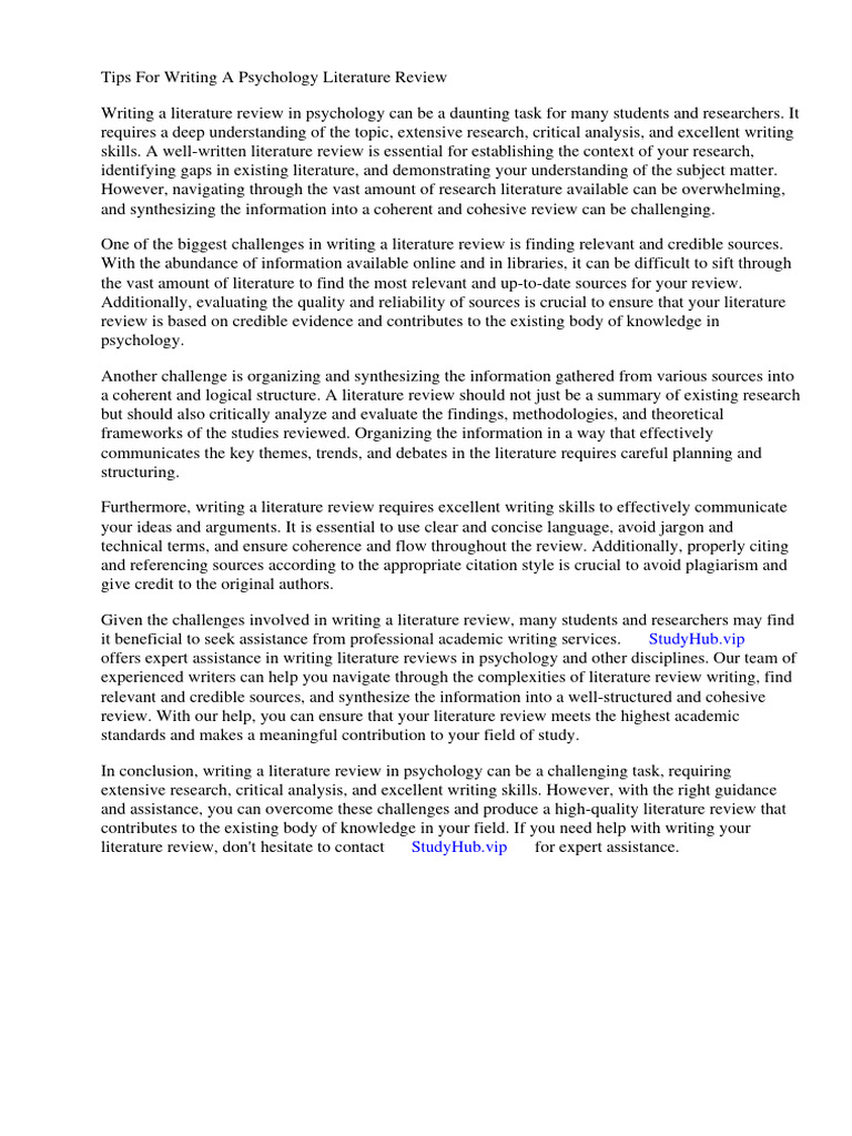 Tips For Writing A Psychology Literature Review | Download Free PDF | Literature Review | Psychology