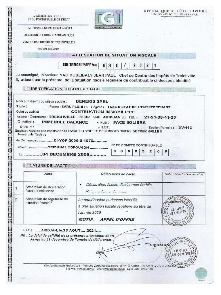 Attestation Fiscale | PDF