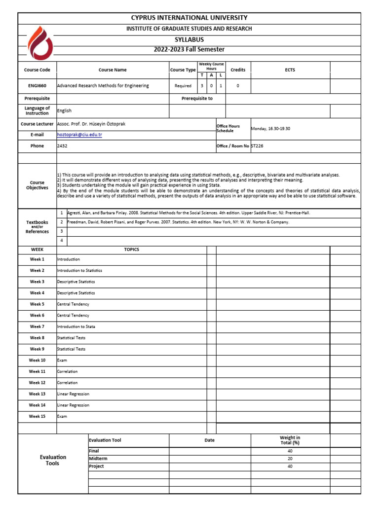 Advanced Research Methods Syllabus | PDF | Statistics | Data Analysis