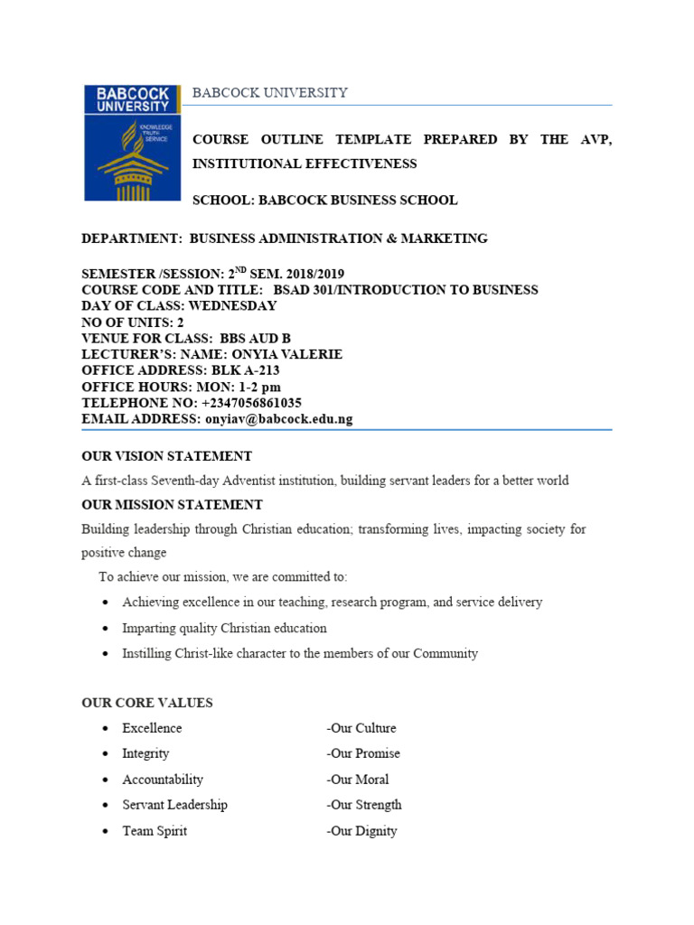 Course Outline - Introduction To Business-2-2 | PDF