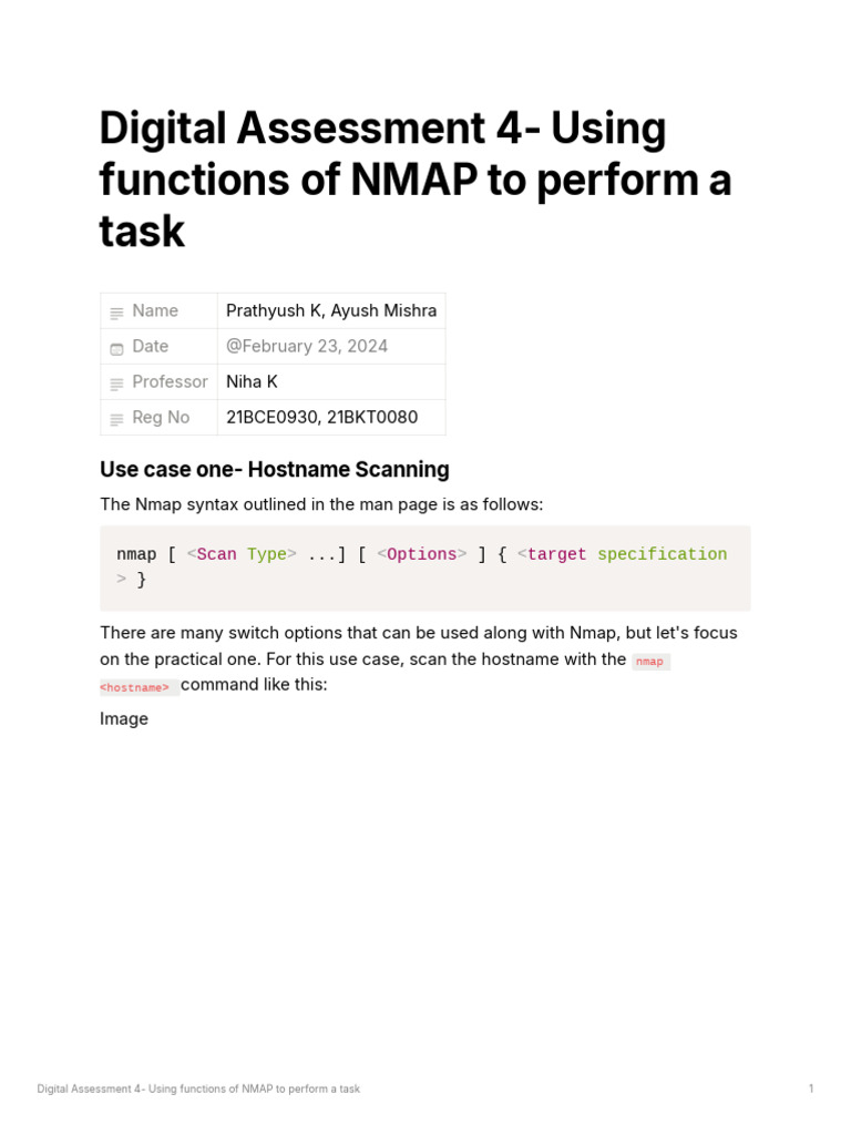 NMAP Functions for Network Scanning Tasks | PDF