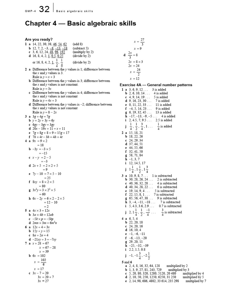Algebra Skills for Students | PDF | Mathematics | Elementary Mathematics
