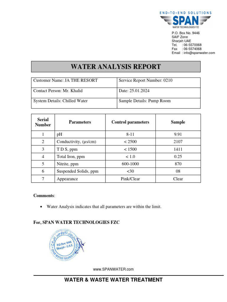 Ser Rep - 0209 - 0210 - Al Arsh - Ja Resort - CHW & CDW - Report - Jan | PDF