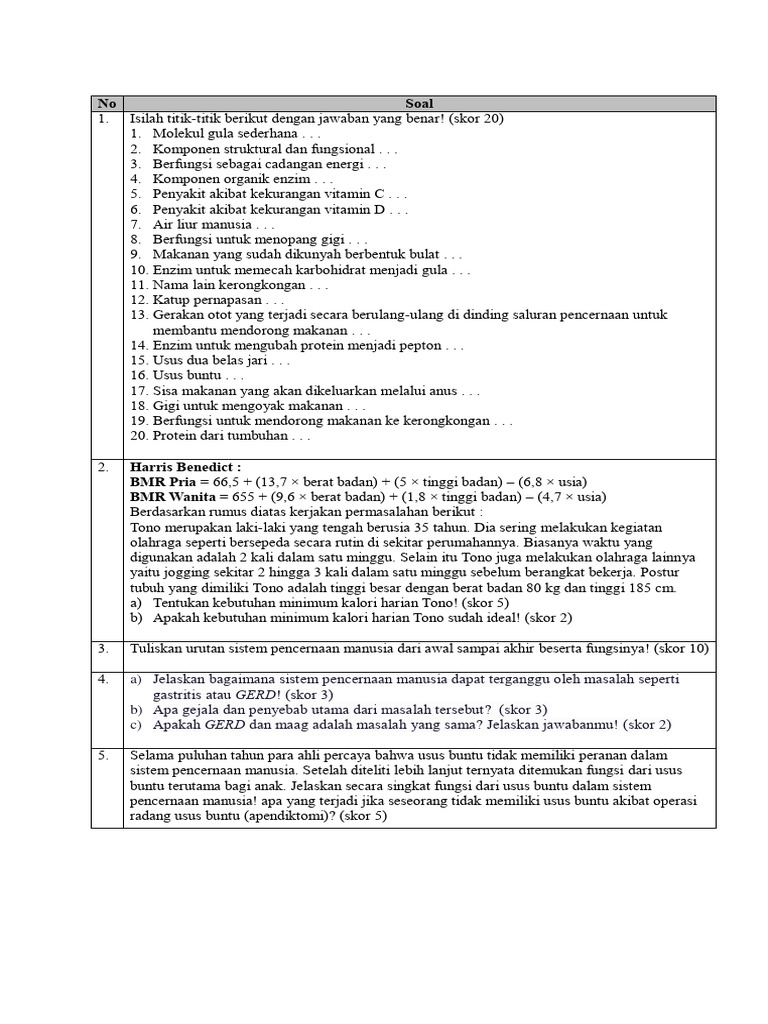 REMEDIAL PENILAIAN HARIAN IPA SISTEM PENCERNAAN MANUSIA | PDF