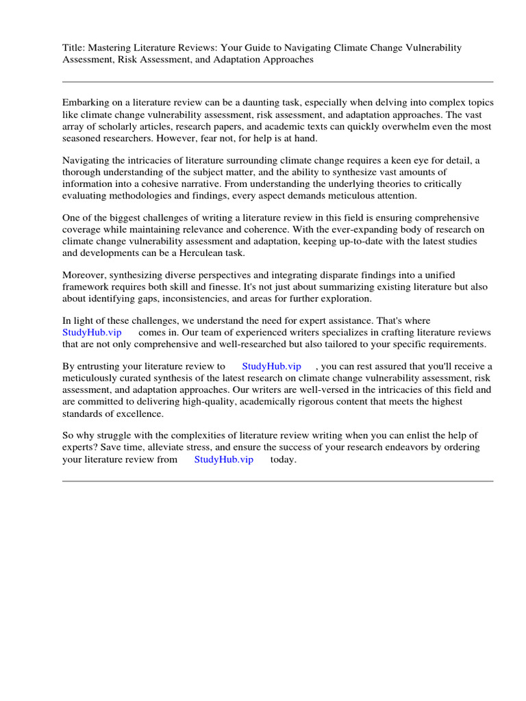 Literature Review Climate Change Vulnerability Assessment Risk Assessment and Adaptation ...