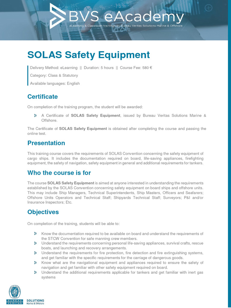 SOLAS Safety Equipment | PDF