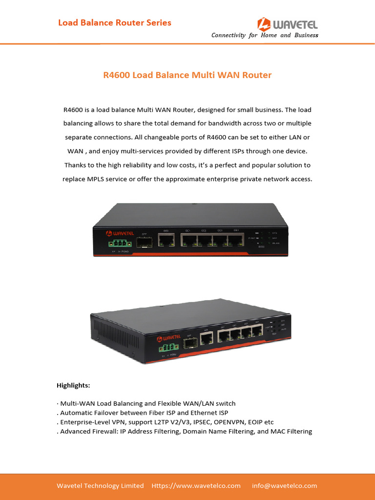 R4600 Load Balance Multi WAN Router DataSheet | PDF | Virtual Private Network | Ip Address