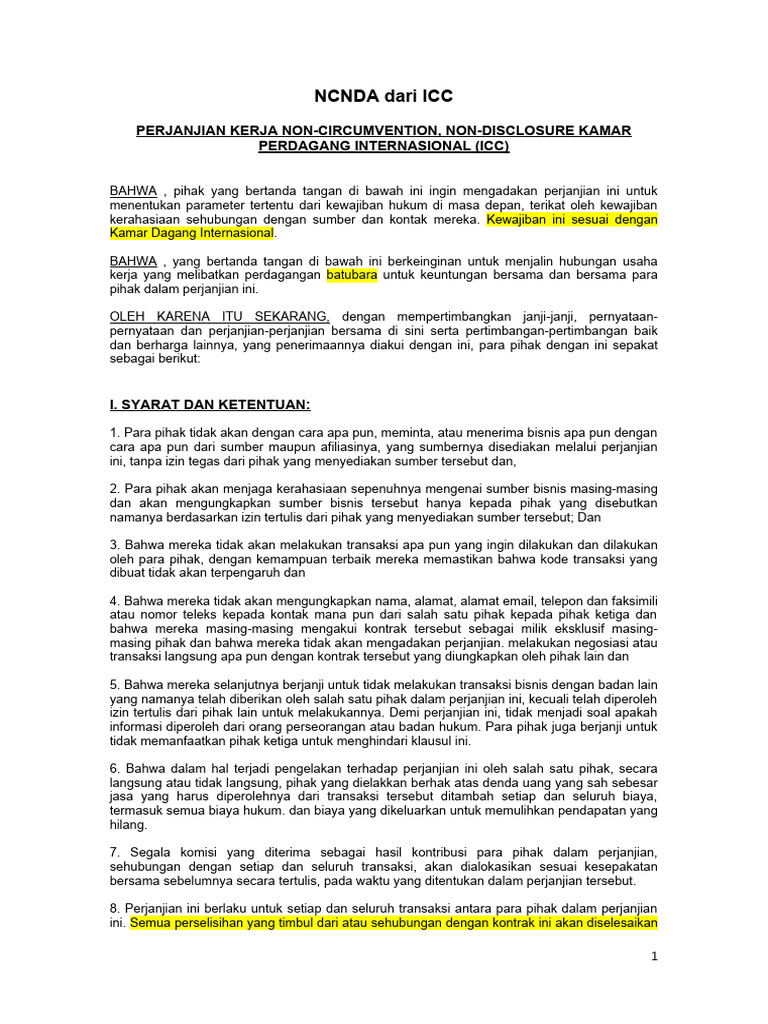 Contoh Perjanjian NCNDA | PDF | Hukum