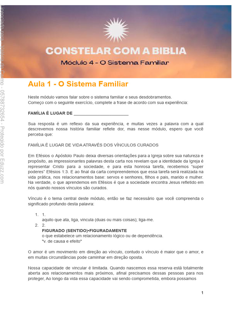 Aula 1 Modulo 4 O Sistema Familiar Apostilapdf | PDF | Amor | Família