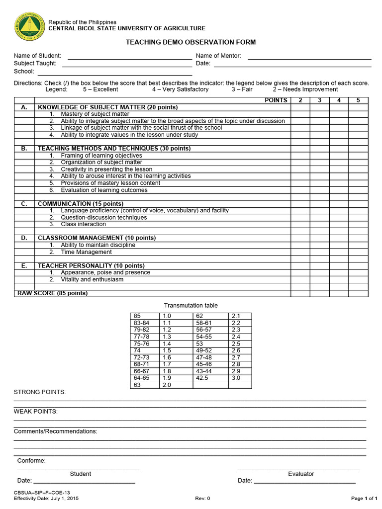 F13 Teaching Demo Observation | PDF | Teachers | Cognition