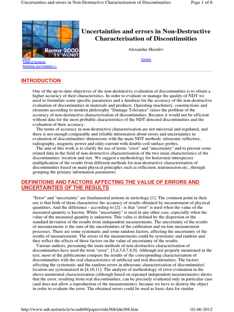 NDT Discontinuities: Errors and Uncertainties | PDF | Nondestructive ...