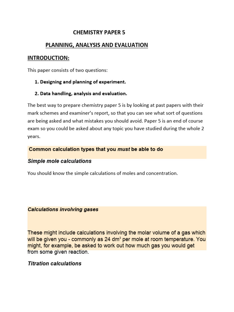 Chemistry Paper 5 Notes | Download Free PDF | Slope | Mole (Unit)