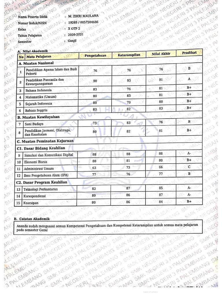 Contoh Scan Rapot | PDF