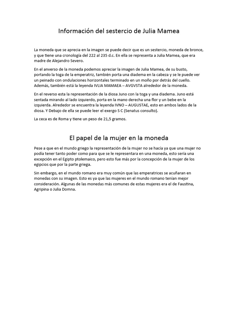 Sestercio de Julia Mamea: Análisis y Contexto | PDF