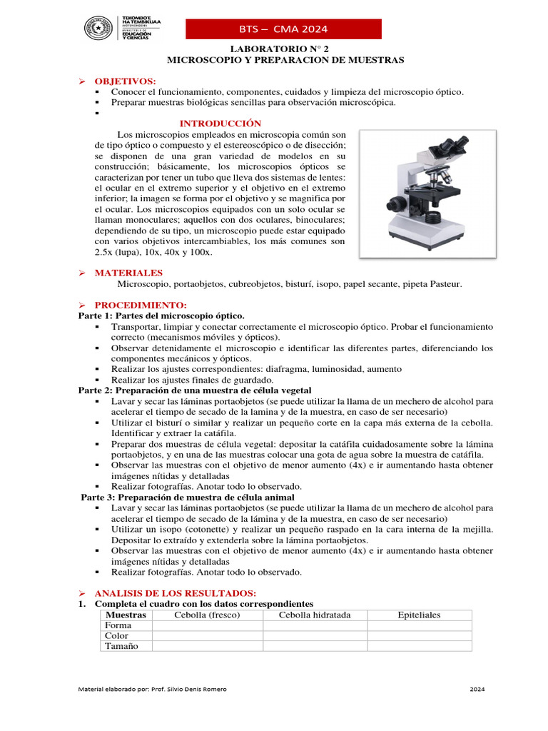 Laboratorio - BTS - Microscopio y Preparación de Muestras | PDF