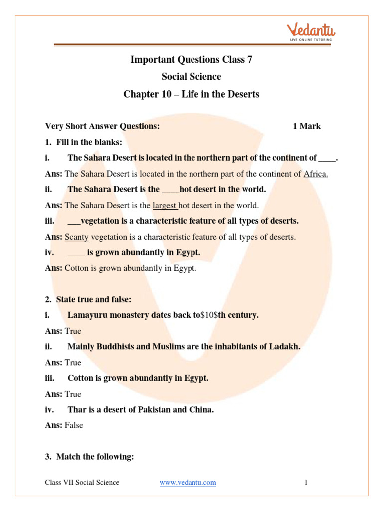CBSE Class 7 Science Our Environment Chapter 9 Life in The Deserts ...