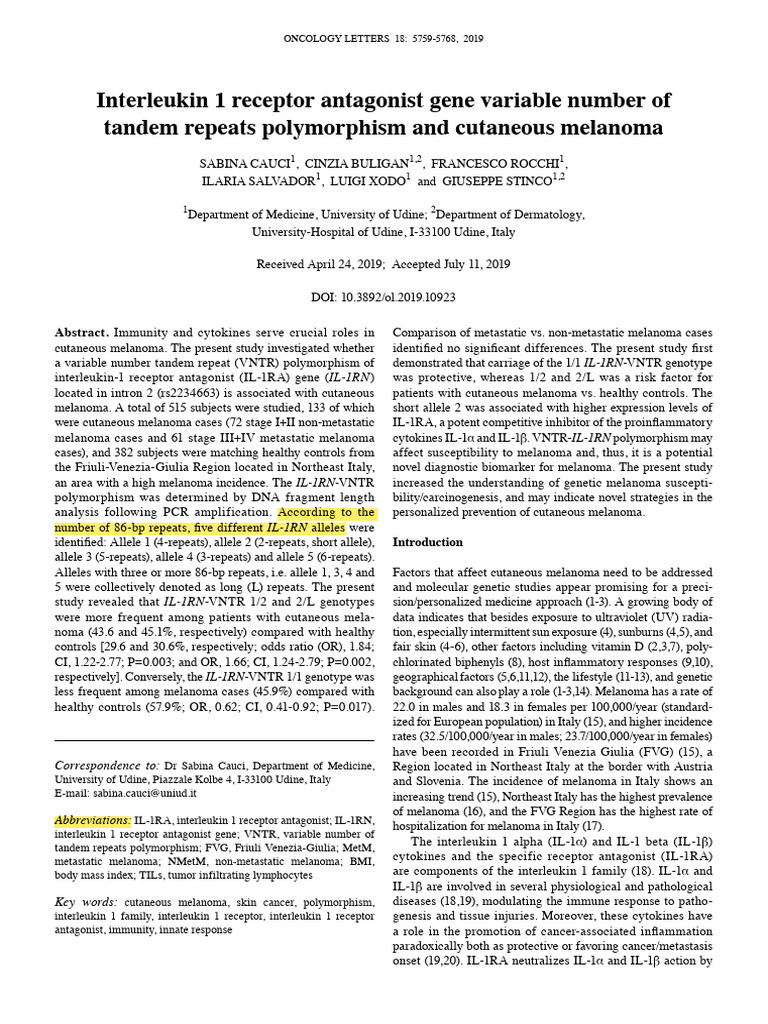 14.interleukin 1 Receptor Antagonist Gene Variable Number of Tandem ...