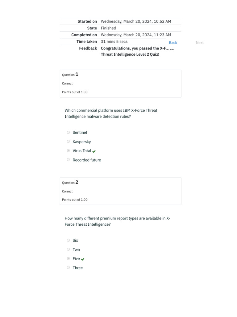 X-Force Threat Intelligence Level 2 Quiz - Attempt | PDF | Security | Computer Security