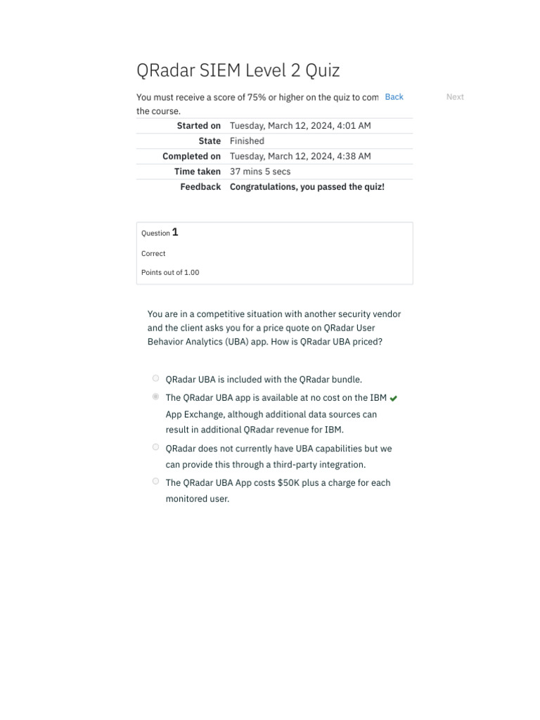 QRadar SIEM Level 2 Quiz - Attempt | PDF