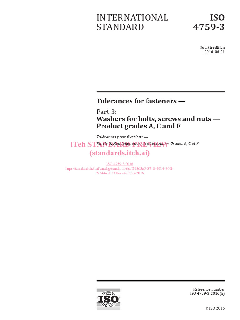 Iso 4759 3 2016 | PDF | Screw | Engineering Tolerance